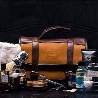 China Custom PU Leather Hanging Toiletry Bag for Men Travel Dopp Kit 12x8 Inch for sale