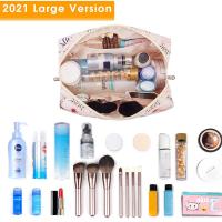 China 230D Oxford Large Leather Cosmetic Makeup Bag Travel Organizer Pouch 23x17x10 cm for sale