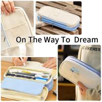 China Canvas Cotton Large Capacity Pencil Case 3 Zipper Stationery Organizer Pouch for School Office for sale