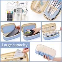 China Canvas Cotton Large Capacity Pencil Case 3 Zipper Stationery Organizer Pouch for School Office for sale