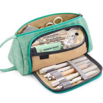 China Multi Slot Large Capacity Pen Bag Canvas Pencil Case 50 Pen Holder Mint Green OEM for sale