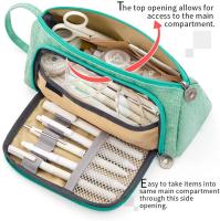 China Multi Slot Large Capacity Pen Bag Canvas Pencil Case 50 Pen Holder Mint Green OEM for sale