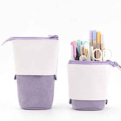 China Telescopic PU Corduroy Zipper Pencil Case 40 Pen Capacity Custom Size OEM for sale
