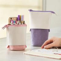 China Telescopic PU Corduroy Zipper Pencil Case 40 Pen Capacity Custom Size OEM for sale
