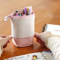 China Telescopic PU Corduroy Zipper Pencil Case 40 Pen Capacity Custom Size OEM for sale