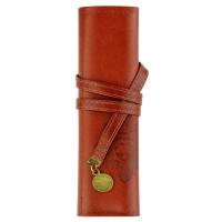 China Vintage Style Rollup Pencil Case PU Leather Makeup Bag Custom Size 7.5 Inch for sale