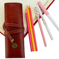 China Vintage Style Rollup Pencil Case PU Leather Makeup Bag Custom Size 7.5 Inch for sale