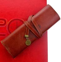 China Vintage Style Rollup Pencil Case PU Leather Makeup Bag Custom Size 7.5 Inch for sale