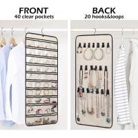 China 40 Pocket Wall Hanging Jewelry Organizer with 20 Hook Loops Closet Necklace Holder Non Woven Fabric for sale