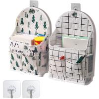 China Cotton Linen Wall Hanging Storage Bag 3 Pockets Waterproof Over Door Closet Organizer 40x23x9cm for sale
