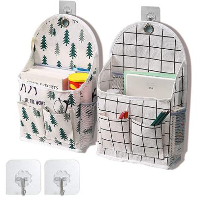 China Cotton Linen Wall Hanging Storage Bag 3 Pockets Waterproof Over Door Closet Organizer 40x23x9cm for sale