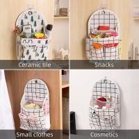 China Cotton Linen Wall Hanging Storage Bag 3 Pockets Waterproof Over Door Closet Organizer 40x23x9cm for sale