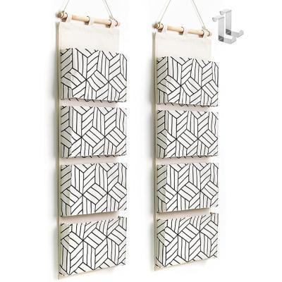 China Custom Cotton Linen Over Door Hanging Organizer with 4 Pockets and Hooks for Closet Storage for sale