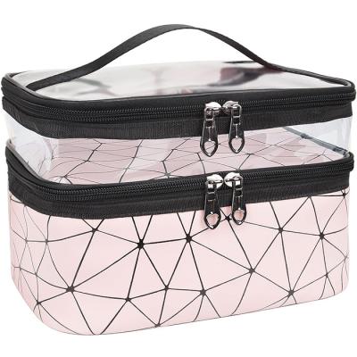 China Customized Double Layer PVC Travel Cosmetic Case 500pcs MOQ Waterproof Toiletry Organizer for sale
