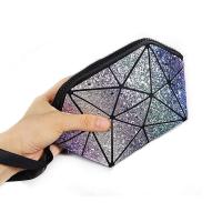 China Geometric Foldable Cosmetic Pouch Cute Small Travel Makeup Bag with Zipper 7.9x3.9x3.9 Inch for sale