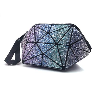 China Geometric Foldable Cosmetic Pouch Cute Small Travel Makeup Bag with Zipper 7.9x3.9x3.9 Inch for sale