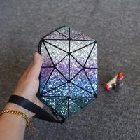 China Geometric Foldable Cosmetic Pouch Cute Small Travel Makeup Bag with Zipper 7.9x3.9x3.9 Inch for sale