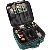 China PU Leather Travel Makeup Case Professional Cosmetic Train Case with Compartments Waterproof Detachable Vanity Organizer 500pcs MOQ for sale