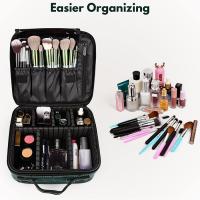 China PU Leather Travel Makeup Case Professional Cosmetic Train Case with Compartments Waterproof Detachable Vanity Organizer 500pcs MOQ for sale
