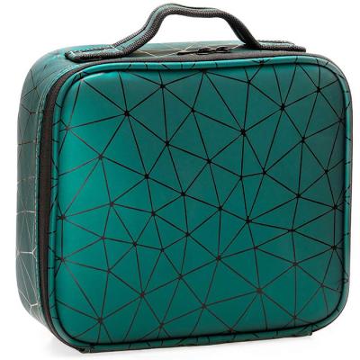 China PU Leather Travel Makeup Case Professional Cosmetic Train Case with Compartments Waterproof Detachable Vanity Organizer 500pcs MOQ for sale