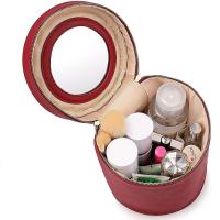 China OEM PU Leather Cosmetic Makeup Bag with Mirror Travel Organizer Bucket Bag 500pcs MOQ for sale