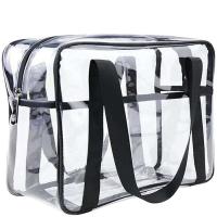 China Clear PVC Cosmetic Makeup Bag Transparent Zippered Toiletry Pouch 14.3x5.9x11.2 Inch for sale