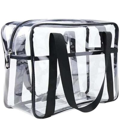 China Clear PVC Cosmetic Makeup Bag Transparent Zippered Toiletry Pouch 14.3x5.9x11.2 Inch for sale
