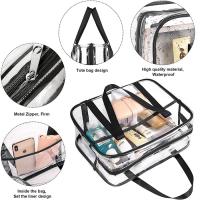 China Clear PVC Cosmetic Makeup Bag Transparent Zippered Toiletry Pouch 14.3x5.9x11.2 Inch for sale