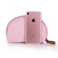 China Half Moon PU Leather Cosmetic Bag Handy Large Capacity Makeup Organizer 6.1x2.2x4.7 Inch for sale