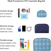 China ODM 3 Piece Cosmetic Bag Set Polyester Travel Makeup Organizer for Women Navy Blue 9.5x7.5 Inch for sale