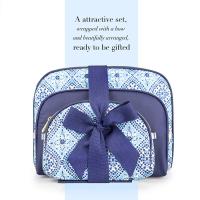 China ODM 3 Piece Cosmetic Bag Set Polyester Travel Makeup Organizer for Women Navy Blue 9.5x7.5 Inch for sale