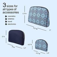 China ODM 3 Piece Cosmetic Bag Set Polyester Travel Makeup Organizer for Women Navy Blue 9.5x7.5 Inch for sale