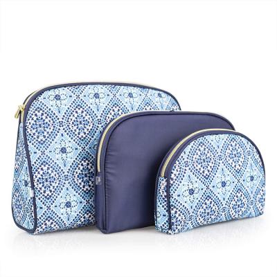 China ODM 3 Piece Cosmetic Bag Set Polyester Travel Makeup Organizer for Women Navy Blue 9.5x7.5 Inch for sale