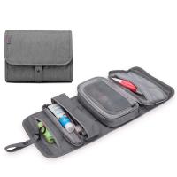 China Gray Hanging Travel Toiletry Bag Oxford Cosmetic Organizer with Metal Hook 500pcs MOQ for sale