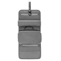 China Gray Hanging Travel Toiletry Bag Oxford Cosmetic Organizer with Metal Hook 500pcs MOQ for sale