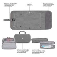 China Gray Hanging Travel Toiletry Bag Oxford Cosmetic Organizer with Metal Hook 500pcs MOQ for sale