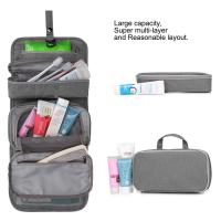 China Gray Hanging Travel Toiletry Bag Oxford Cosmetic Organizer with Metal Hook 500pcs MOQ for sale