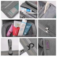 China Gray Hanging Travel Toiletry Bag Oxford Cosmetic Organizer with Metal Hook 500pcs MOQ for sale