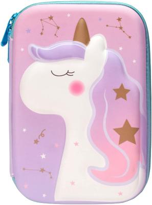 China 3D EVA Unicorn Pencil Case Large Capacity Double Zipper Pencil Box for Kids School Gift 500 MOQ for sale