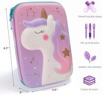 China 3D EVA Unicorn Pencil Case Large Capacity Double Zipper Pencil Box for Kids School Gift 500 MOQ for sale