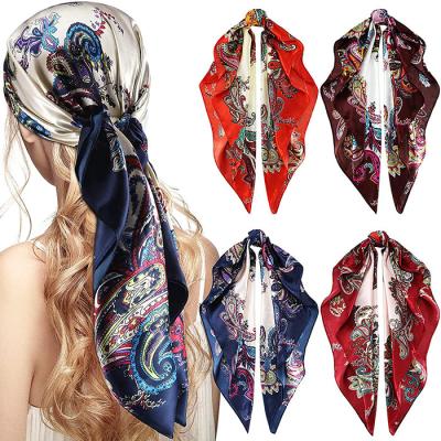 China 35 Inch Square Satin Silk Scarf Headband Boho Hair Bandana for Women Custom Size OEM for sale
