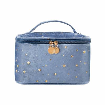 China Velvet Cosmetic Makeup Bag 8x5.5x5.1 Inch with Handle Brush Holder Travel Case for sale