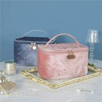 China Velvet Cosmetic Makeup Bag 8x5.5x5.1 Inch with Handle Brush Holder Travel Case for sale