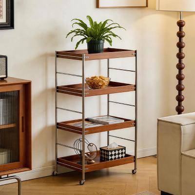China 4 Tier Metal With Wheels Kitchen Fruit Vegetable Rack Sofa Coffee Tea Table Bedroom Bedside Organizer Stand Snack Trolley Shelf for sale