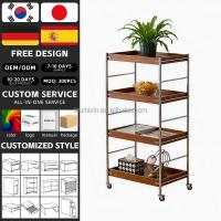 China 4 Tier Metal With Wheels Kitchen Fruit Vegetable Rack Sofa Coffee Tea Table Bedroom Bedside Organizer Stand Snack Trolley Shelf for sale