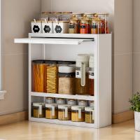 China Sliding Door Modern Kitchen Spice Cupboard Rack Countertop 4 Tier Seasoning Jars Organizer Boxs Holder Storage Bottles Shelf for sale
