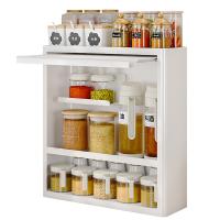 China Sliding Door Modern Kitchen Spice Cupboard Rack Countertop 4 Tier Seasoning Jars Organizer Boxs Holder Storage Bottles Shelf for sale
