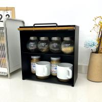 China 3 Layer Kitchen Countertop Spice Cabinet With Wooden Door Seasoning Bottle Organizer Living Room Coffee Tea Bag Mug Storage Rack for sale