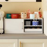 China 3 Layer Livingroom Countertop Storage Cabinet with Dustproof Sliding Door Mug Kitchen Spice Organizer Rack Coffee Capsule Drawer for sale