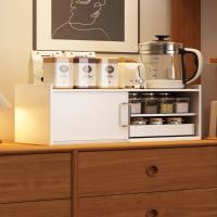 China 3 Layer Livingroom Countertop Storage Cabinet with Dustproof Sliding Door Mug Kitchen Spice Organizer Rack Coffee Capsule Drawer for sale